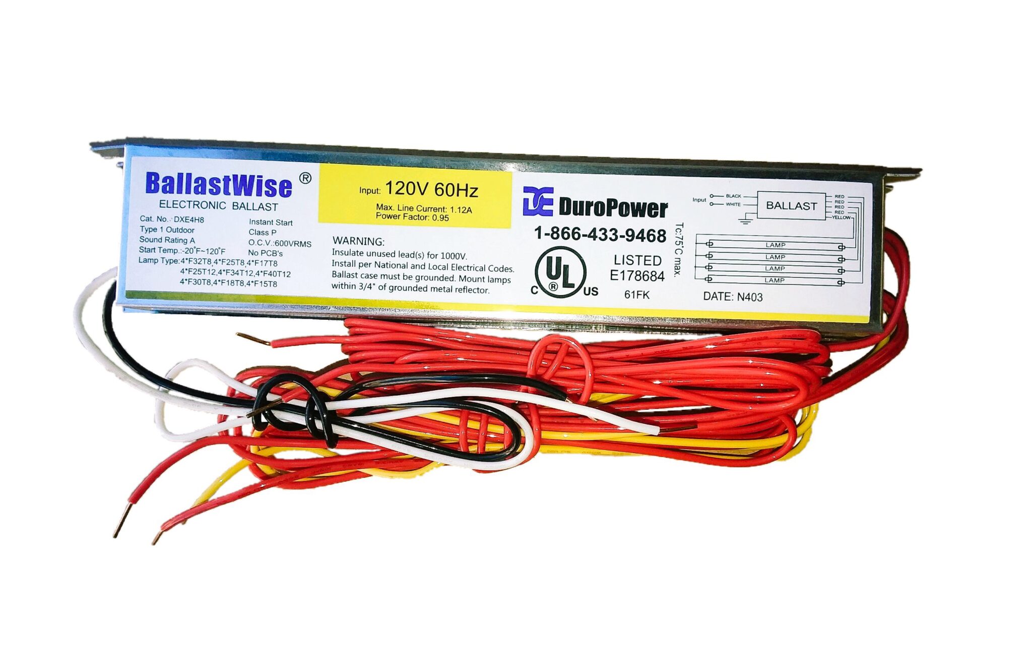 BallastWise DXE4H8 Operate One to Four F32T8 tubes with 120 input ...